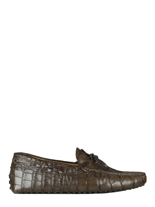TOD'S Leather Loafers With Crocodile Effect - Brown