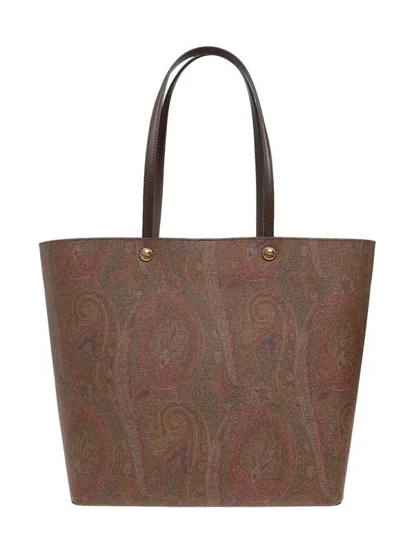 Etro Paisley Print Leather Trimmed Tote Bag - Brown