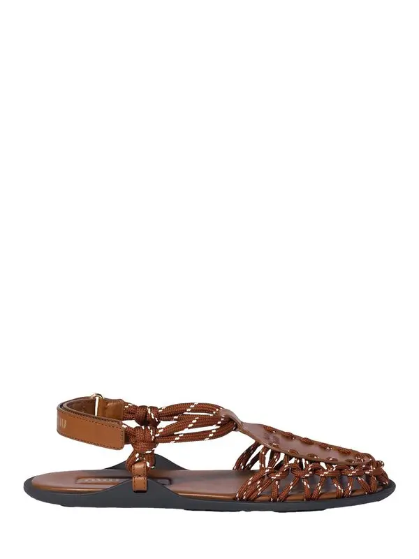 Miu Miu Leather Sandals With Knotted Detail - Brown