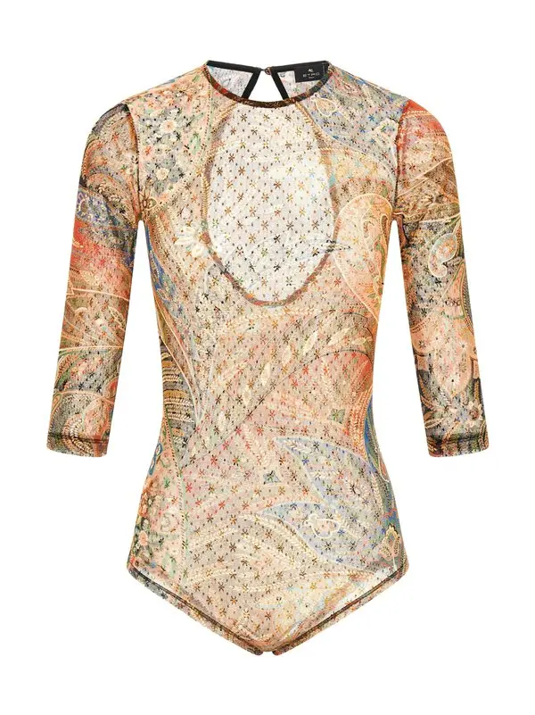 Etro Paisley Foliage Print Tulle Bodysuit - Multicolor