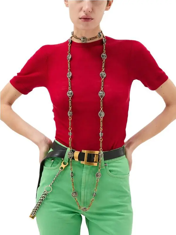 Versace Ribbed Knit T-shirt With Medusa Embroidery - Red