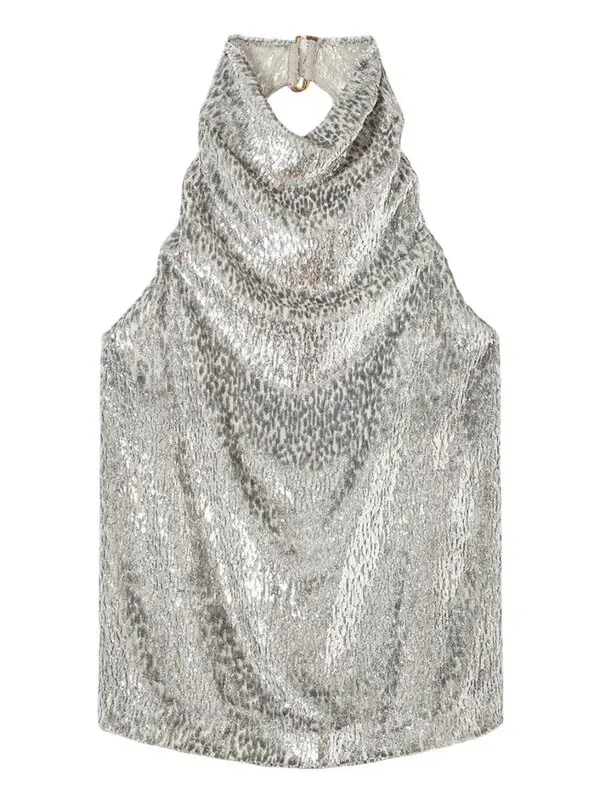 Stella McCartney Metallic Velvet Halterneck Top - Silver