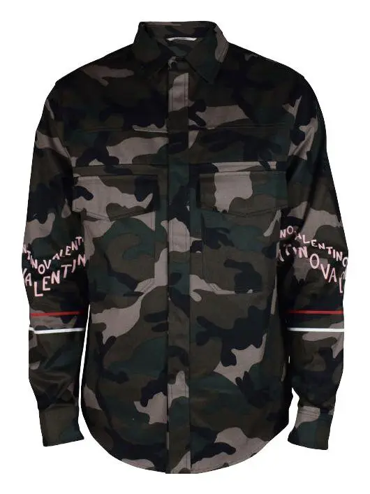 Valentino Garavani Camouflage Logo Print Cotton Jacket - Yellow