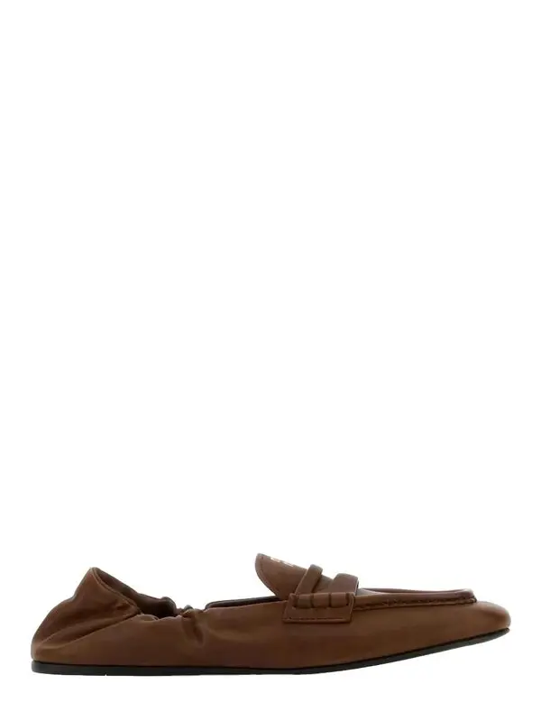 Miu Miu Ruched Nappa Leather Loafers - Brown