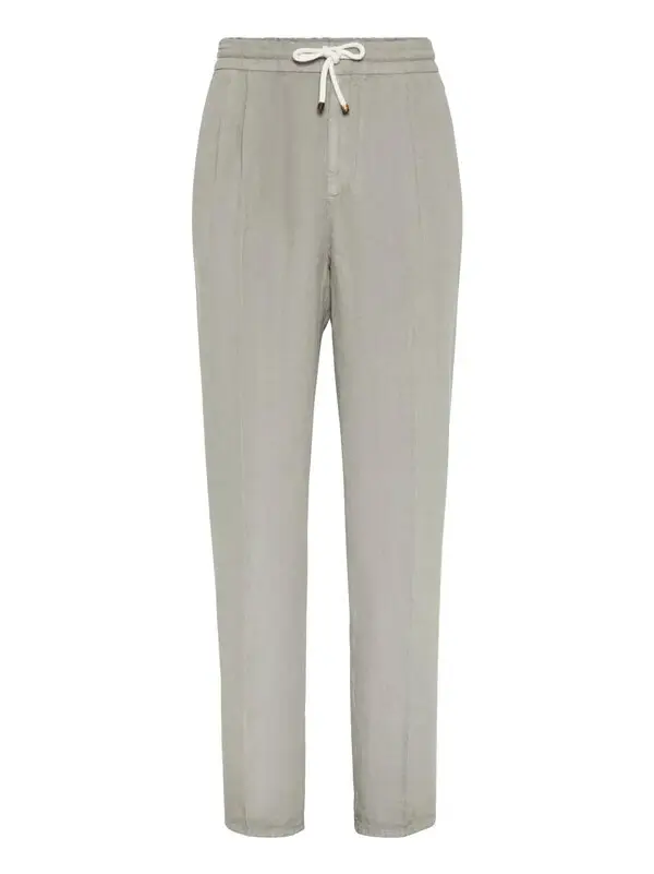 Brunello Cucinelli Tapered Linen Trousers With Drawstring - Brown