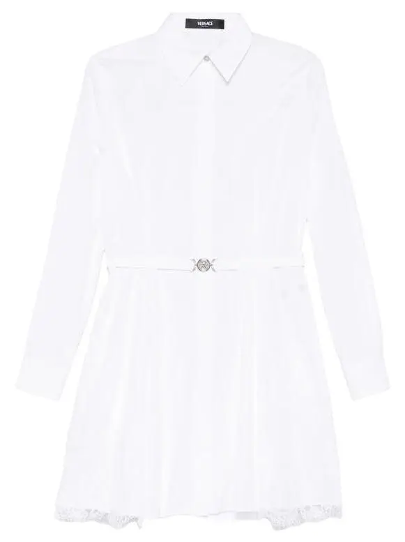 Versace Lace Detail Cotton Shirt Dress - White