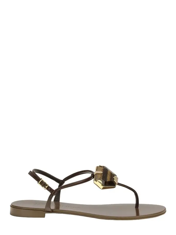GIUSEPPE ZANOTTI Pia Muse Flat Thong Sandals With Maxi Stone Detail - Brown