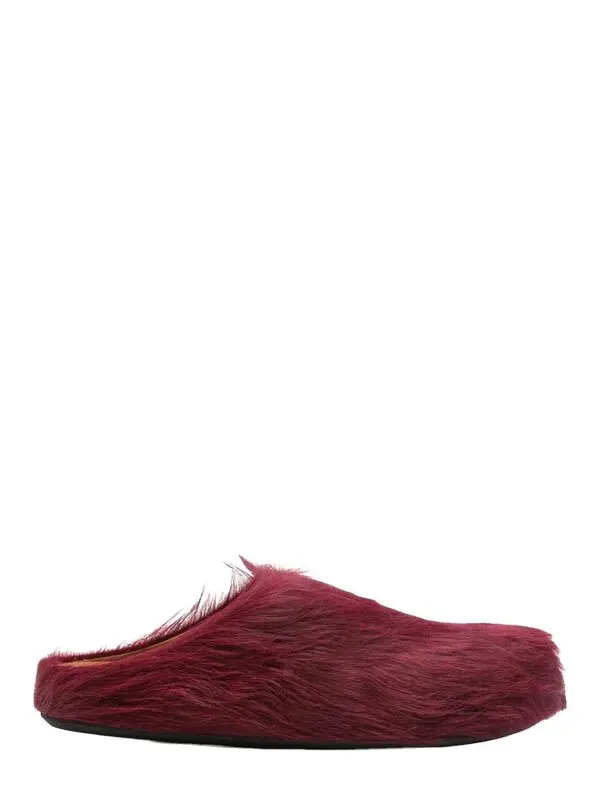 Marni Footbed Mules With Fur Trim - Red