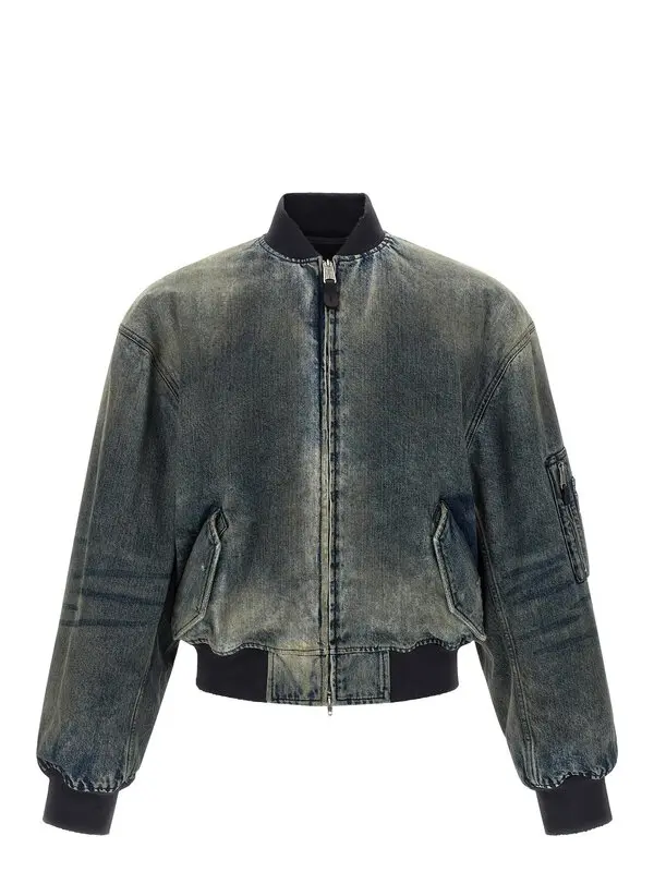 Balenciaga Bomber Standard" Denim Jacket With "3b Taped" Embroidery - Gray