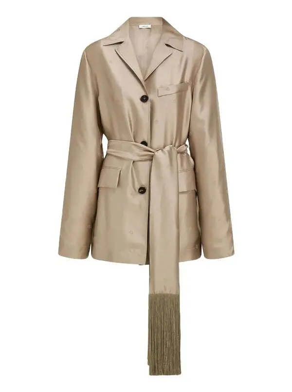 FERRAGAMO Silk Jacquard Belted Jacket - Cream