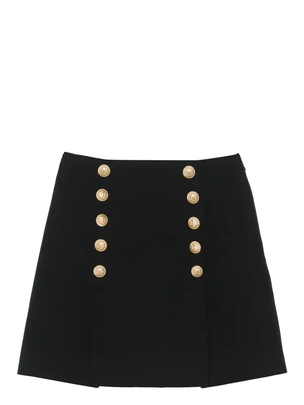 Balmain Virgin Wool Skirt With Decorative Buttons - Black