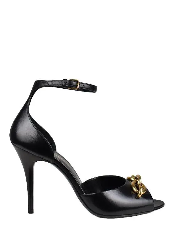 Saint Laurent Leather Sandals With Golden Links - Black