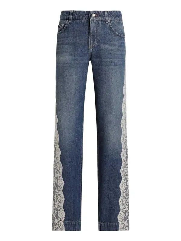 Dolce & Gabbana Lace Trimmed Denim Jeans - Blue