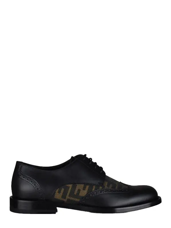 Fendi Leather Derby Shoes With Ff Fabric Detail - Black