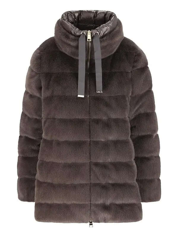 Herno Faux Fur High Neck Down Jacket - Gray