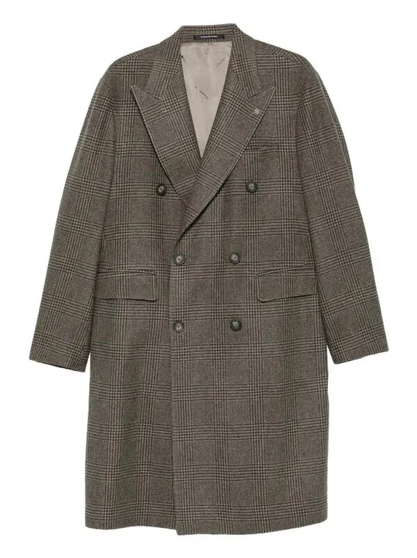 Tagliatore Double-breasted Checked Virgin Wool Coat - Brown