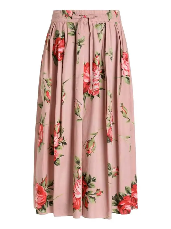 Dolce & Gabbana Floral Pleated Cotton Midi Skirt - Multicolor