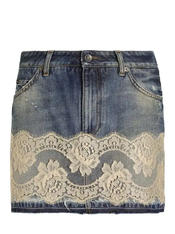 Dolce & Gabbana Denim Miniskirt With Lace Inserts - Blue