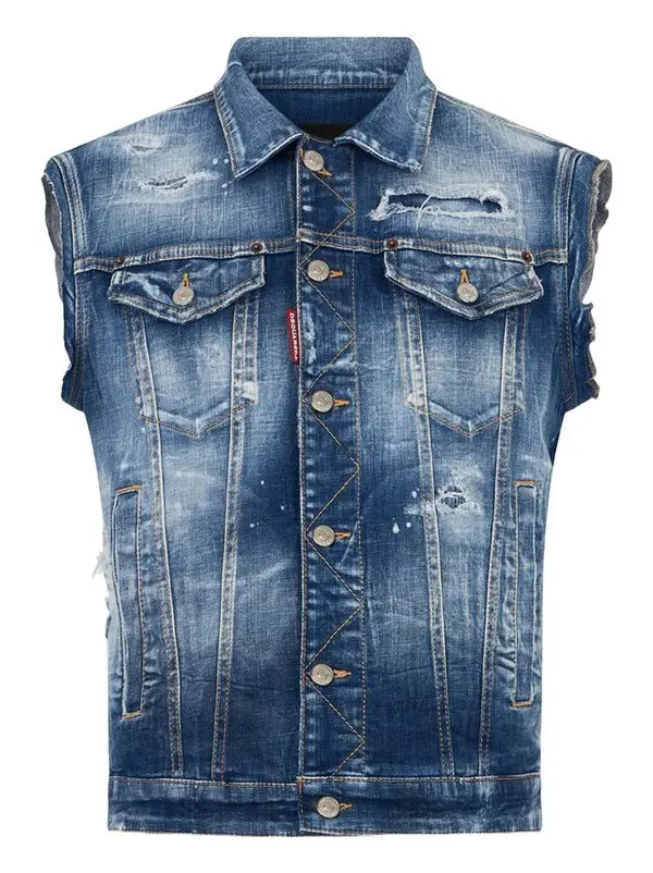 Dsquared2 Denim Distressed Sleeveless Jacket - Blue