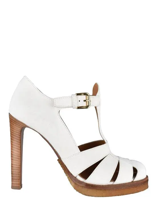 Ralph Lauren Suede T-strap Heeled Sandals - White