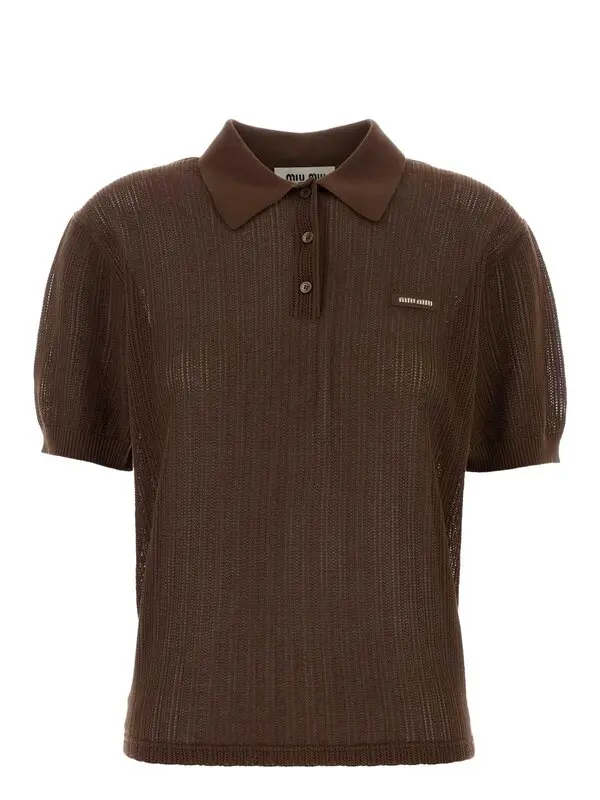 Miu Miu Chocolate Cotton Knit Polo Shirt - Brown
