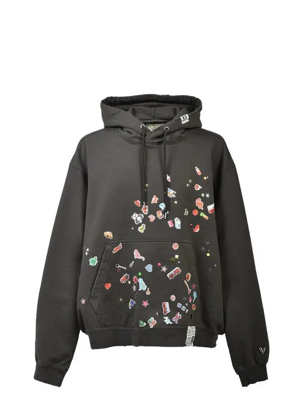Mihara Yasuhiro Graphic Print Distressed Hoodie - Black