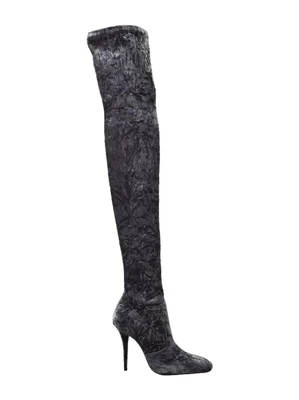 Saint Laurent Talia Velvet Thigh-high Stiletto Boots - Gray
