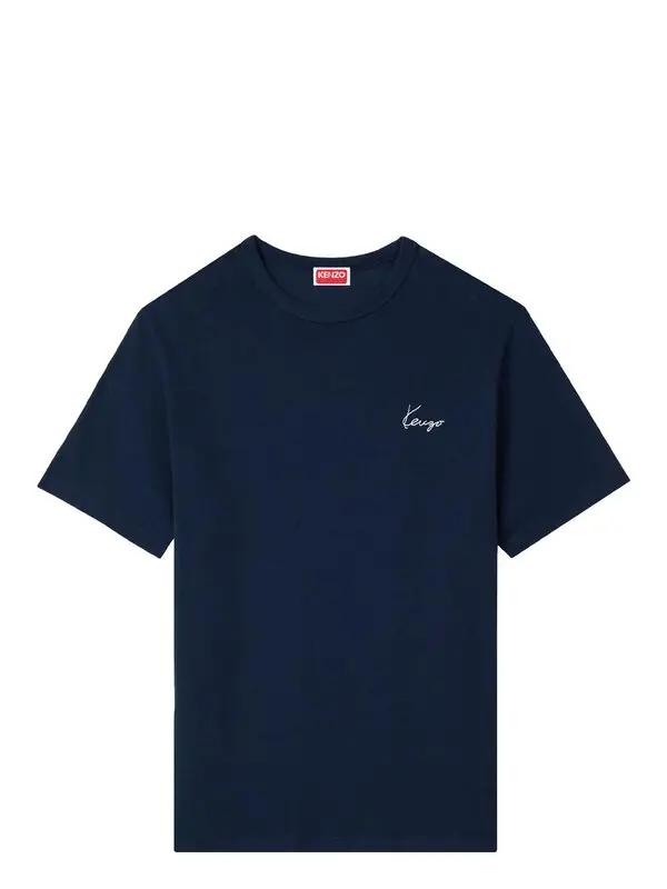 Kenzo Archive Rose` Embroidered Outlined Cotton T-shirt - Blue