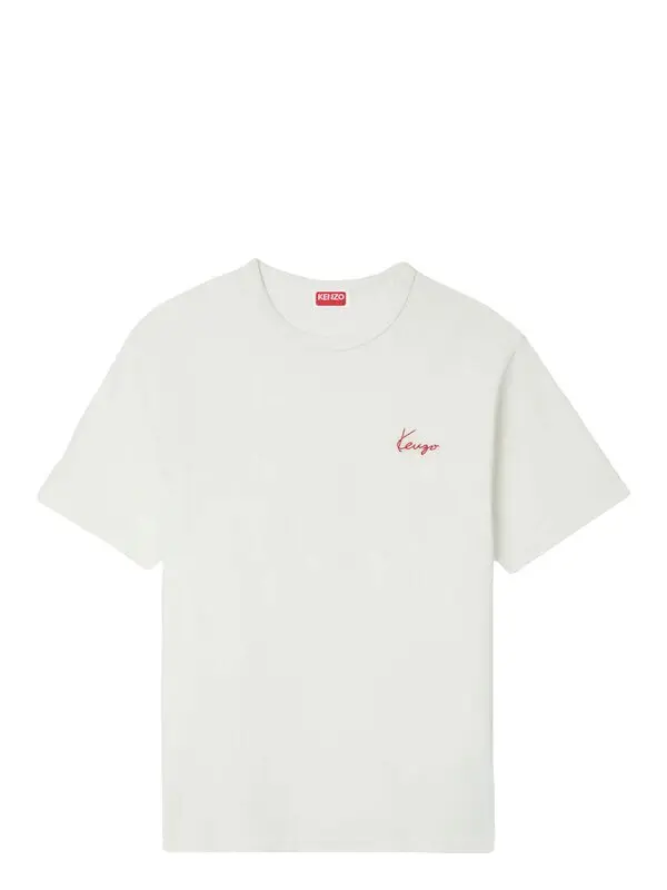Kenzo Archive Rose` Embroidered Outlined Cotton T-shirt - White