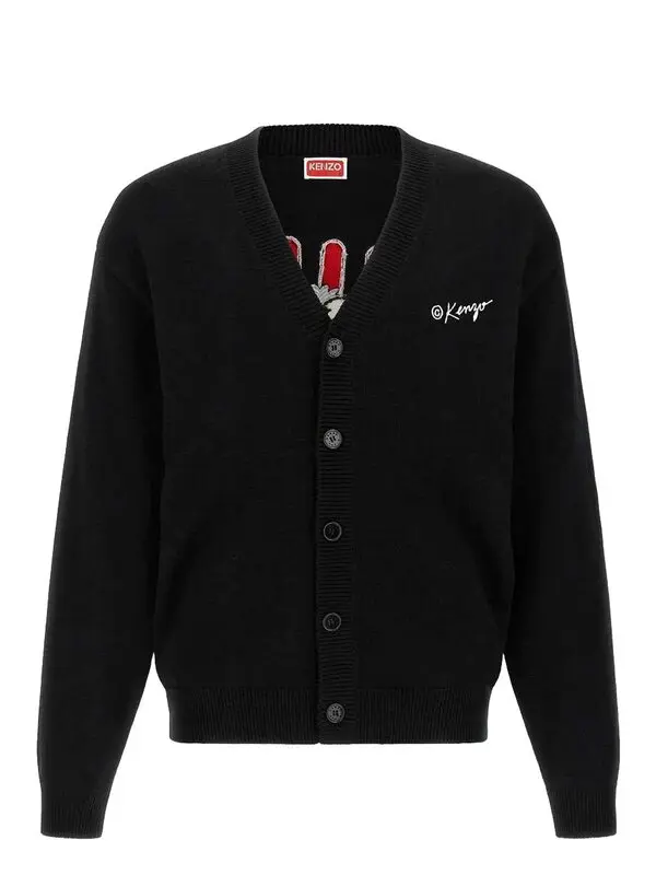Kenzo Wild Tiger Wool And Cotton Cardigan - Black