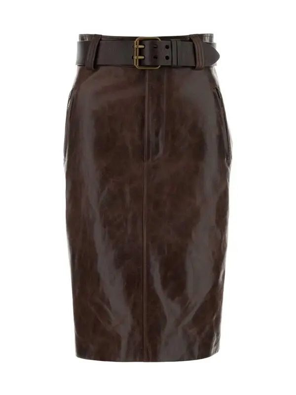 Saint Laurent Leather Skirt - Brown