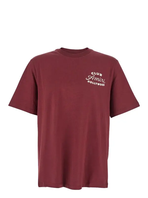 Amiri Bordeaux Crewneck T-shirt With Logo Lettering On The Front And Maxi Logo Print On The Rear In Cotton - Multicolor