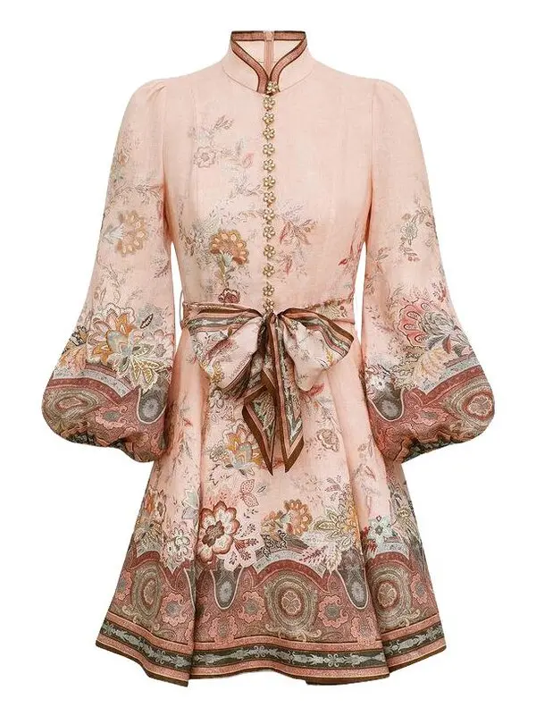 Zimmermann Floral And Paisley Print Silk And Linen Blend Day Dress - Pink