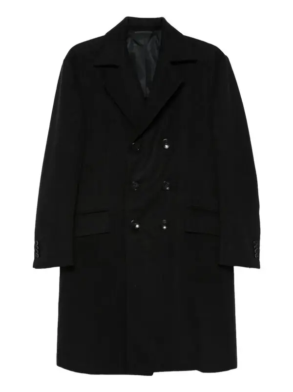 Kiton Double-breasted Cashmere Coat - Black