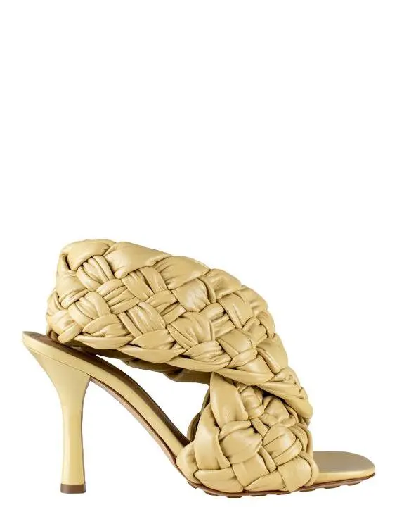 Bottega Veneta Woven Leather Heeled Sandals - Yellow