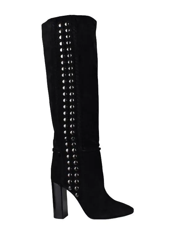 Saint Laurent Suede Studded Knee-high Boots - Black