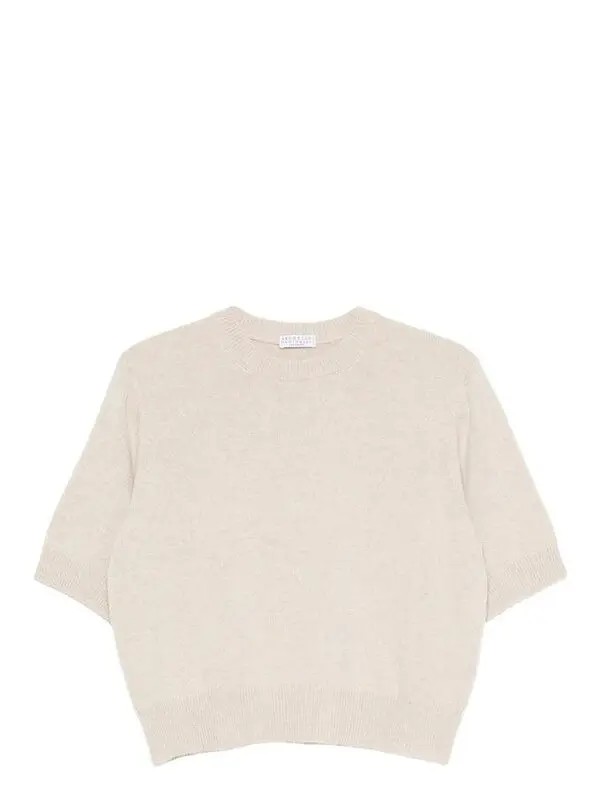 Brunello Cucinelli Cashmere Crew Neck Short Sleeve Jumper - Cream