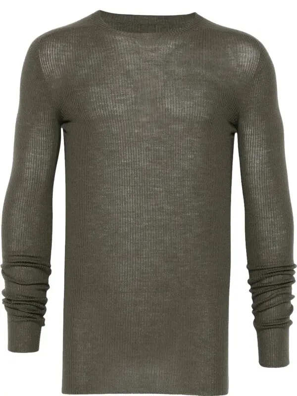 Rick Owens Ribbed Wool Crewneck Long Sleeve Sweater - Green