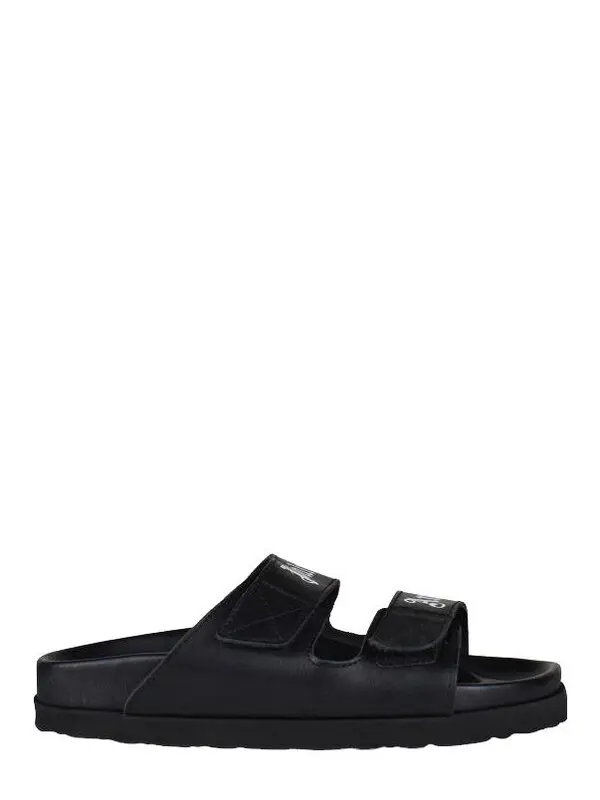 Palm Angels Leather Logo Sandals - Black