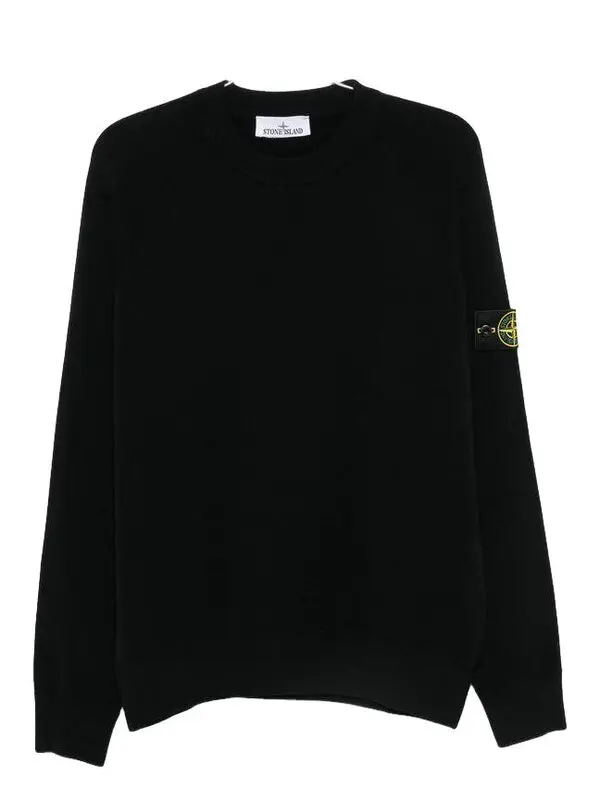 Stone Island Cotton Fine Knit Crew Neck Long Sleeve Jumper - Black