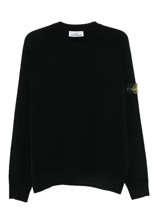 Stone Island Cotton Fine Knit Crew Neck Long Sleeve Jumper - Black