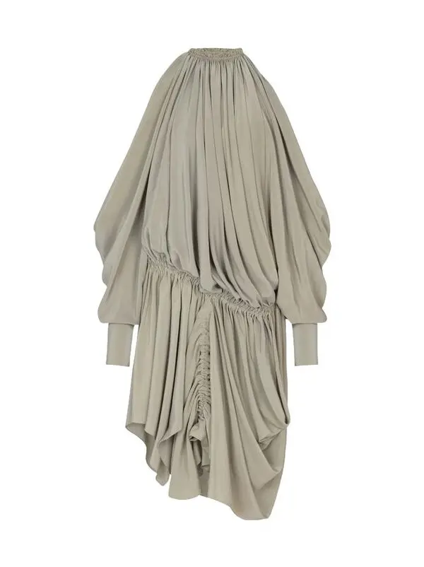Balmain Draped Silk Dress - Green