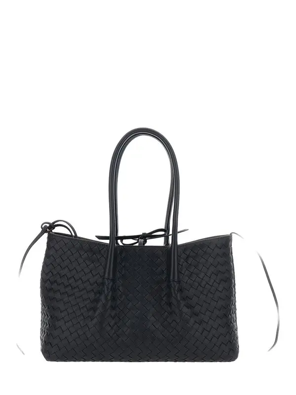 Bottega Veneta Medium Shoulder Bag With Intreccio Motif - Black