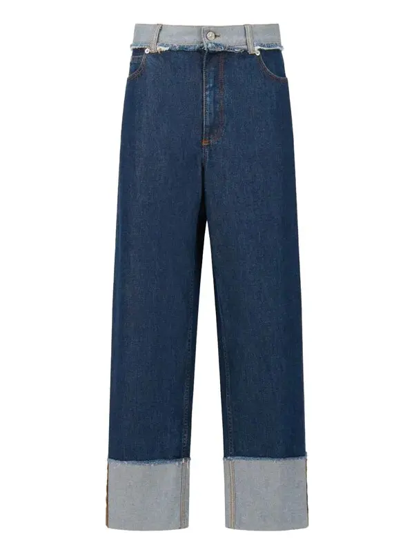 Marni Cuffed Jeans With Embroidered Detail - Blue