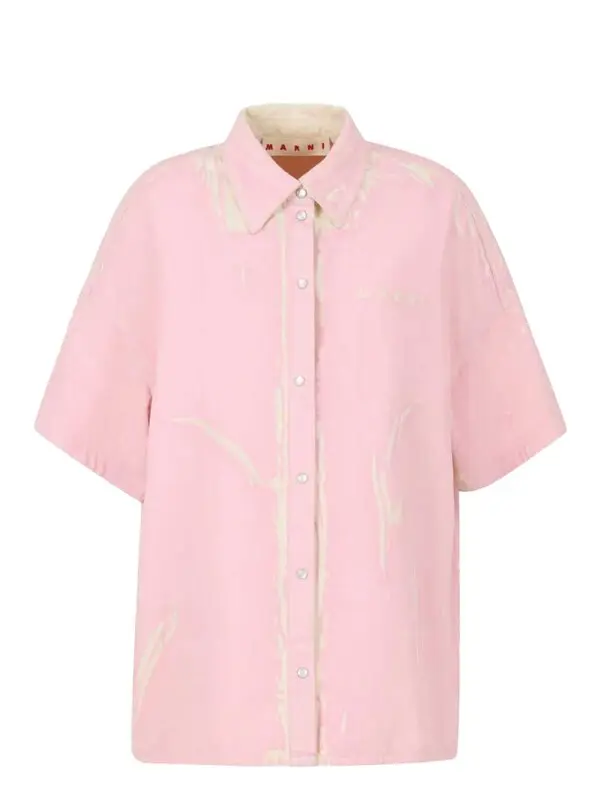 Marni Short-sleeved Denim Shirt With Irregular Print - Multicolor
