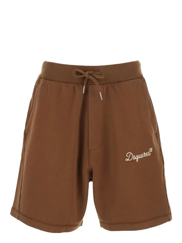 Dsquared2 Cotton Drawstring Shorts With Logo Lettering - Brown