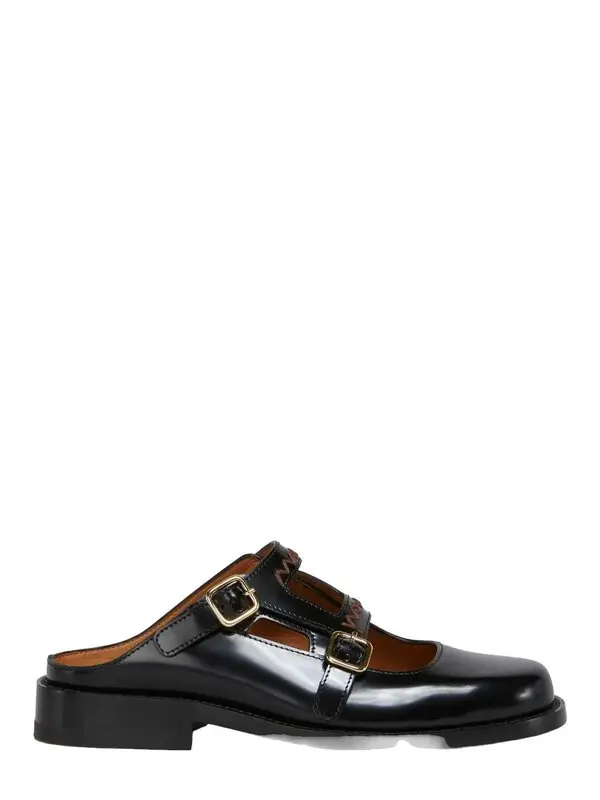 Marni Calfskin Buckle Mules - Black
