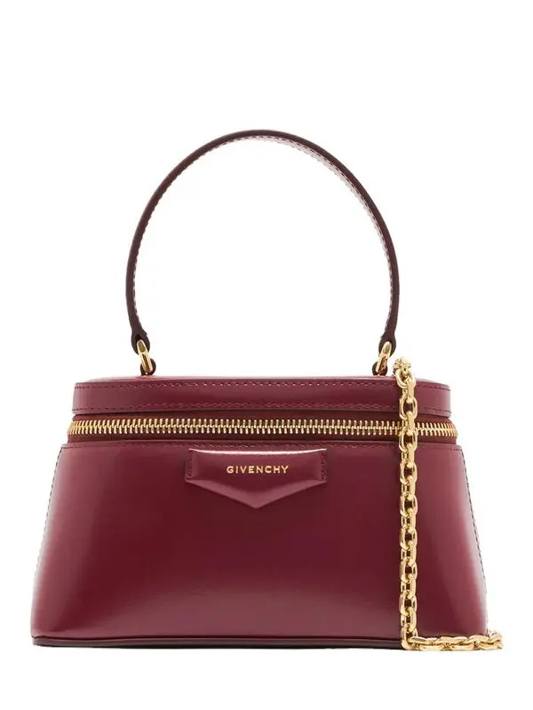 Givenchy Burgundy Calf Leather Mini Top Handle Bag With Gold Tone Chain - Red