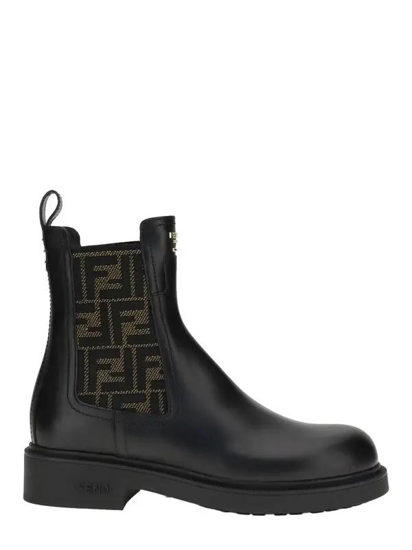Fendi Ff Leather And Fabric Ankle Boots - Black