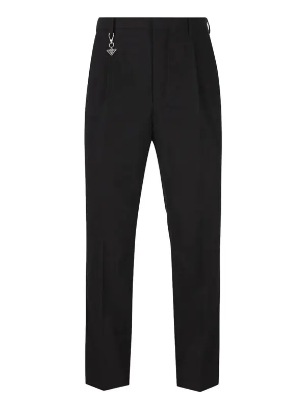 Prada Charm-detail Cotton Tapered Trousers - Black